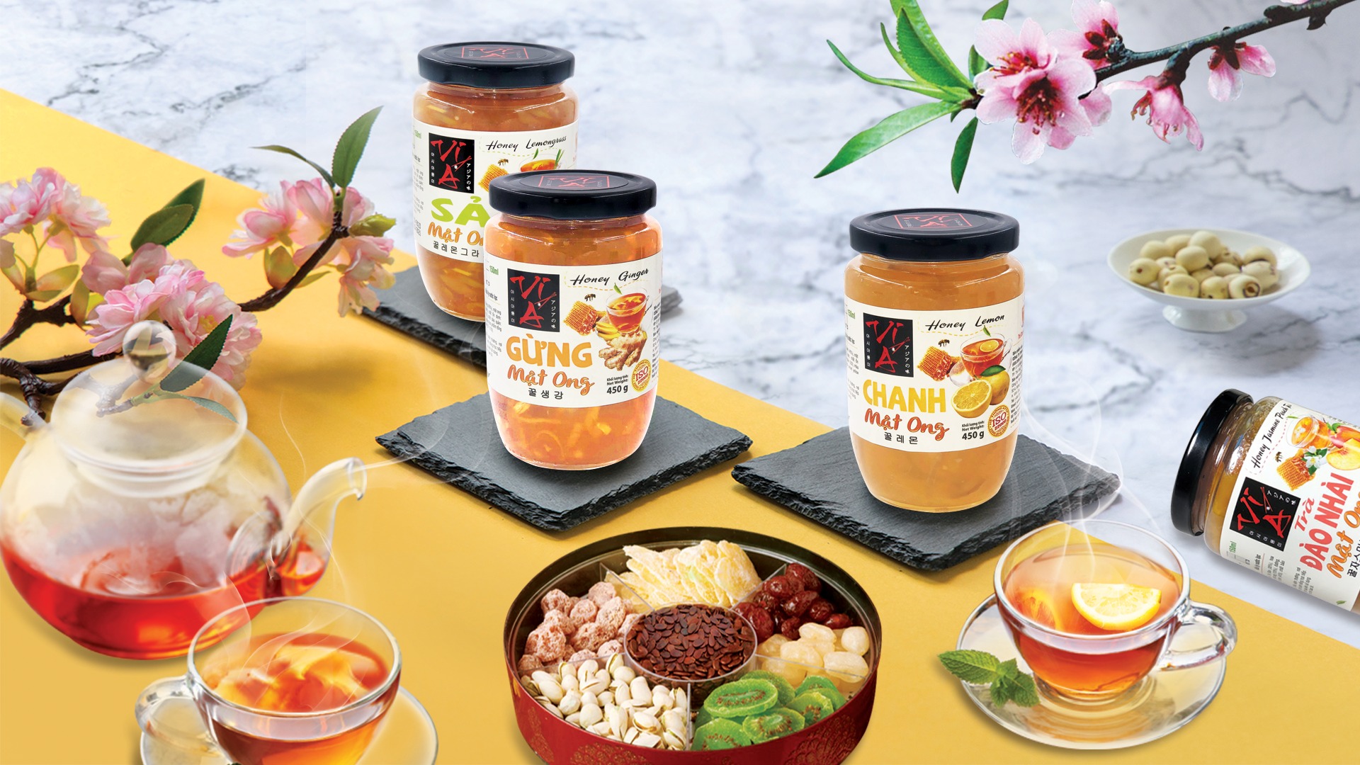 Trà Đào Nhài Mật Ong Golden Farm Hủ Thuỷ Tinh 450g - Honey Jasmine ...